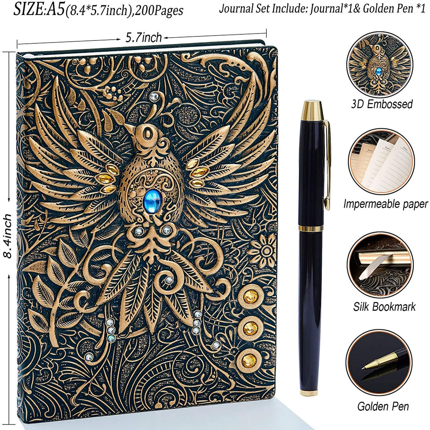 Writing Journal Embossed Cover Book Blank Hardbook A5 | Etsy