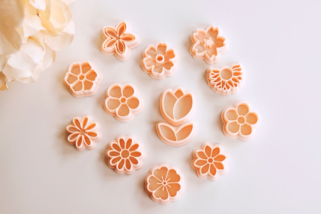 Spring Half Floral Clay Cutter Set (13 Cutters)| Spring Daisy Peony ...