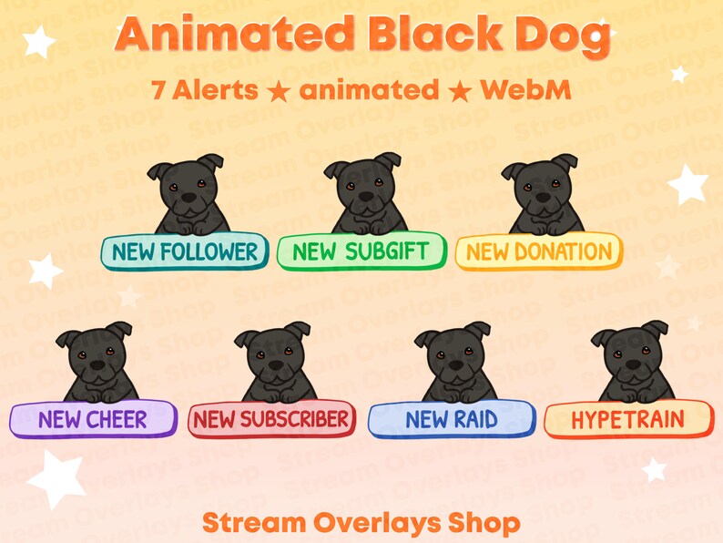 Twitch Alerts Animated Cute Black Dog 7 Animation Bundle for Your ...
