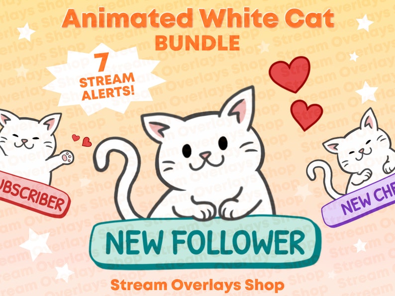 Twitch Alerts Animated Cute Cat White 7 Animation Bundle for Your ...
