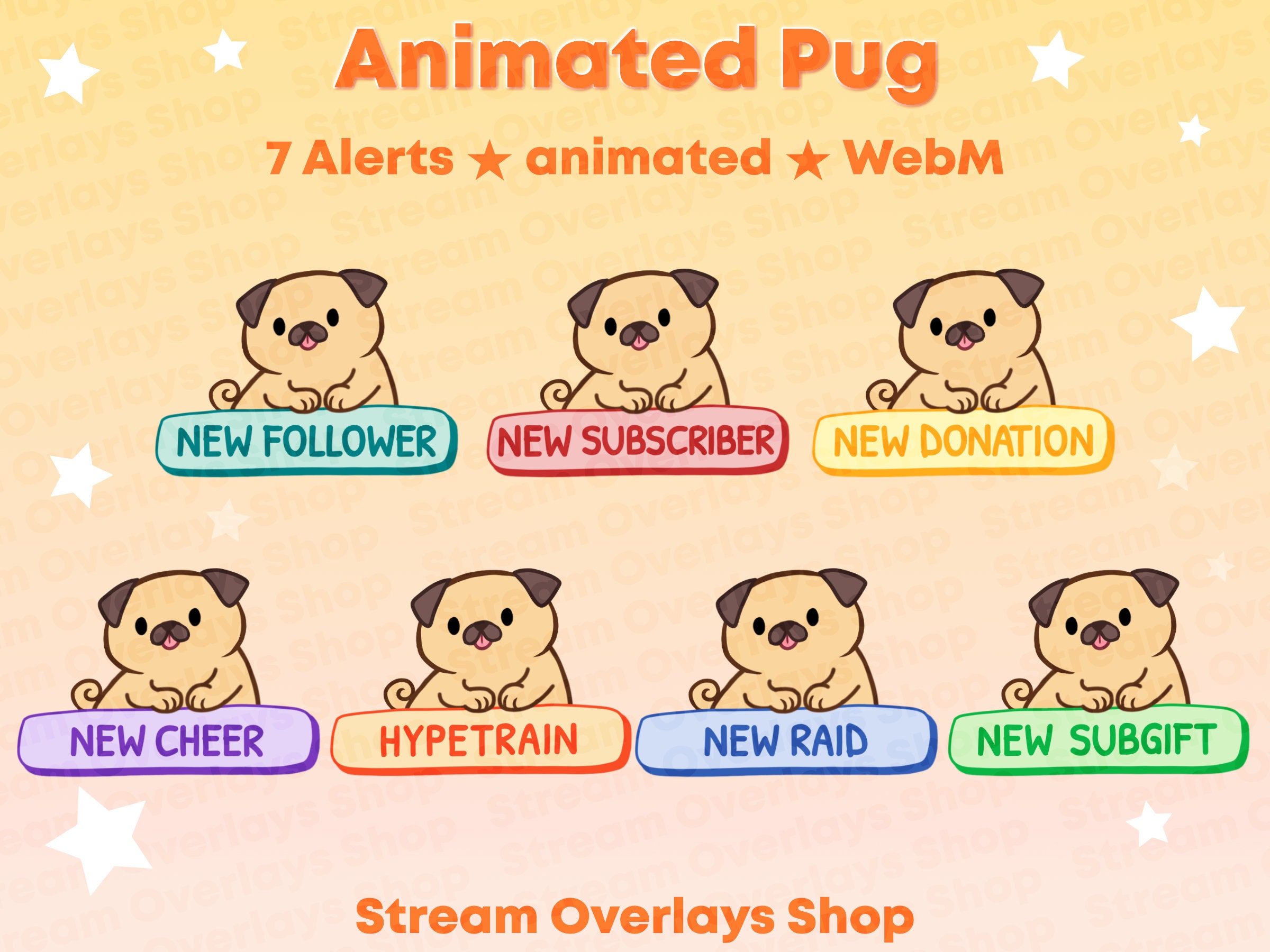Twitch Alerts Animated Cute Pug Dog 7 Animation Bundle for Your Twitch ...