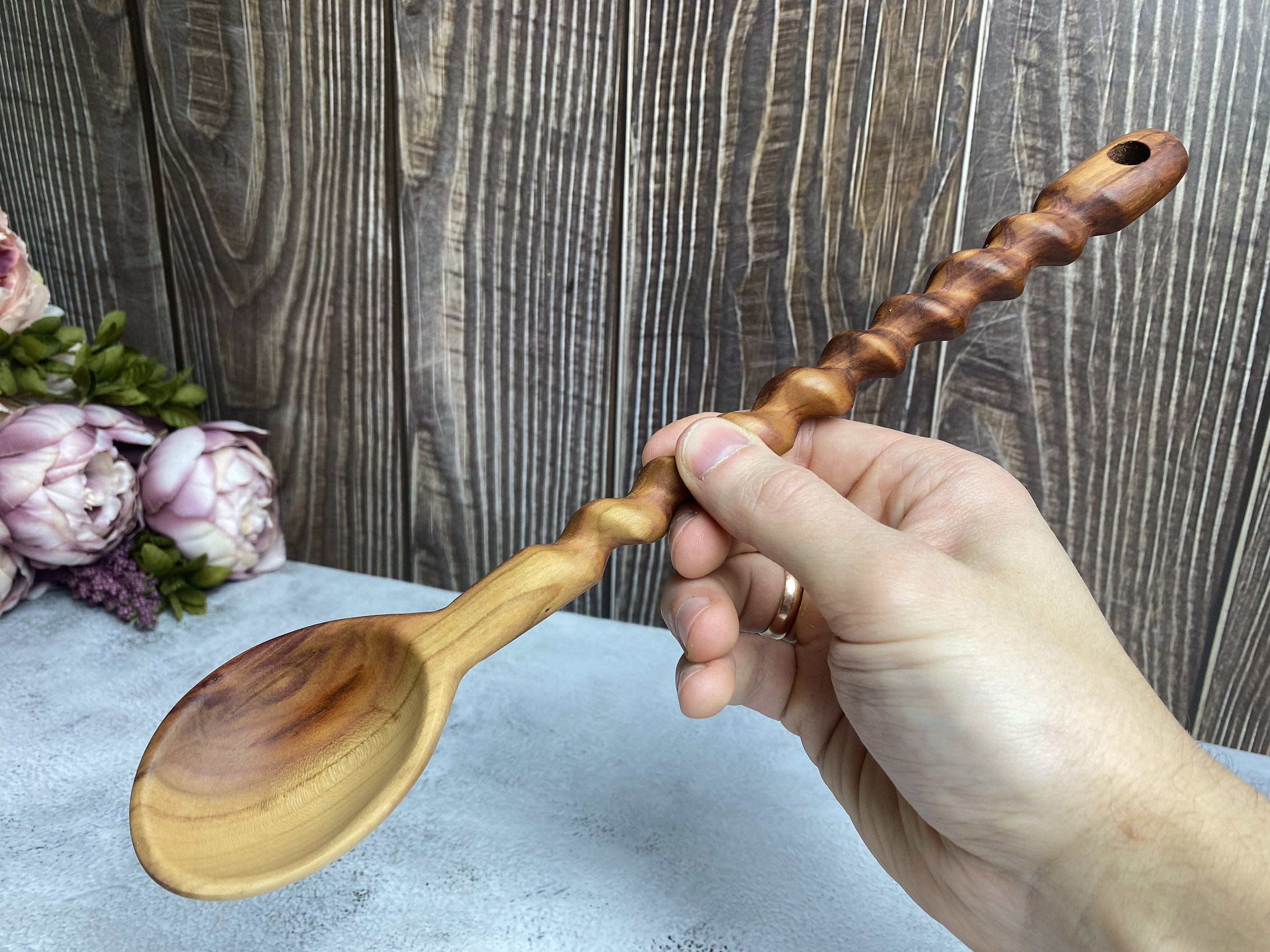 Handmade Wooden Spoon Plum Tree Spiral Handle Artistic - Etsy