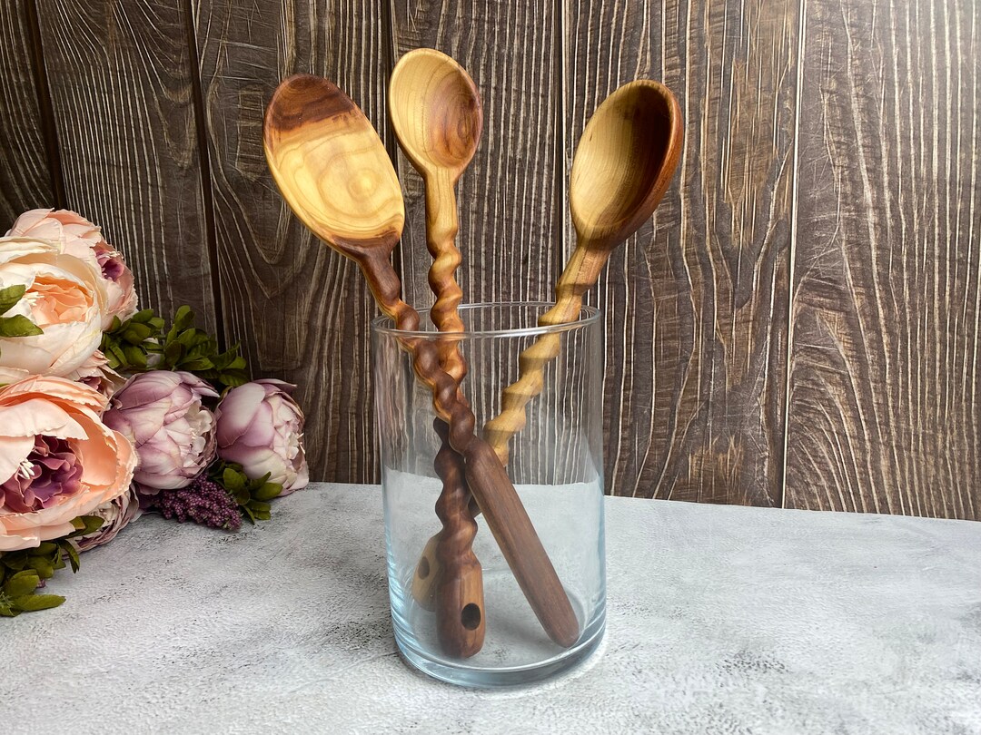Handmade Wooden Spoon Plum Tree Spiral Handle Artistic Spoon - Etsy