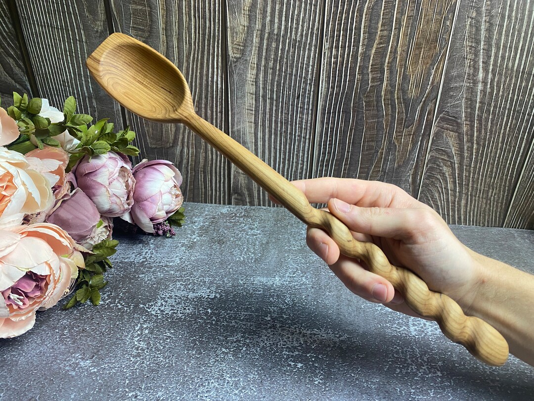 Handmade Wooden Spoon Rowan Tree Spiral Handle Artistic Spoon - Etsy