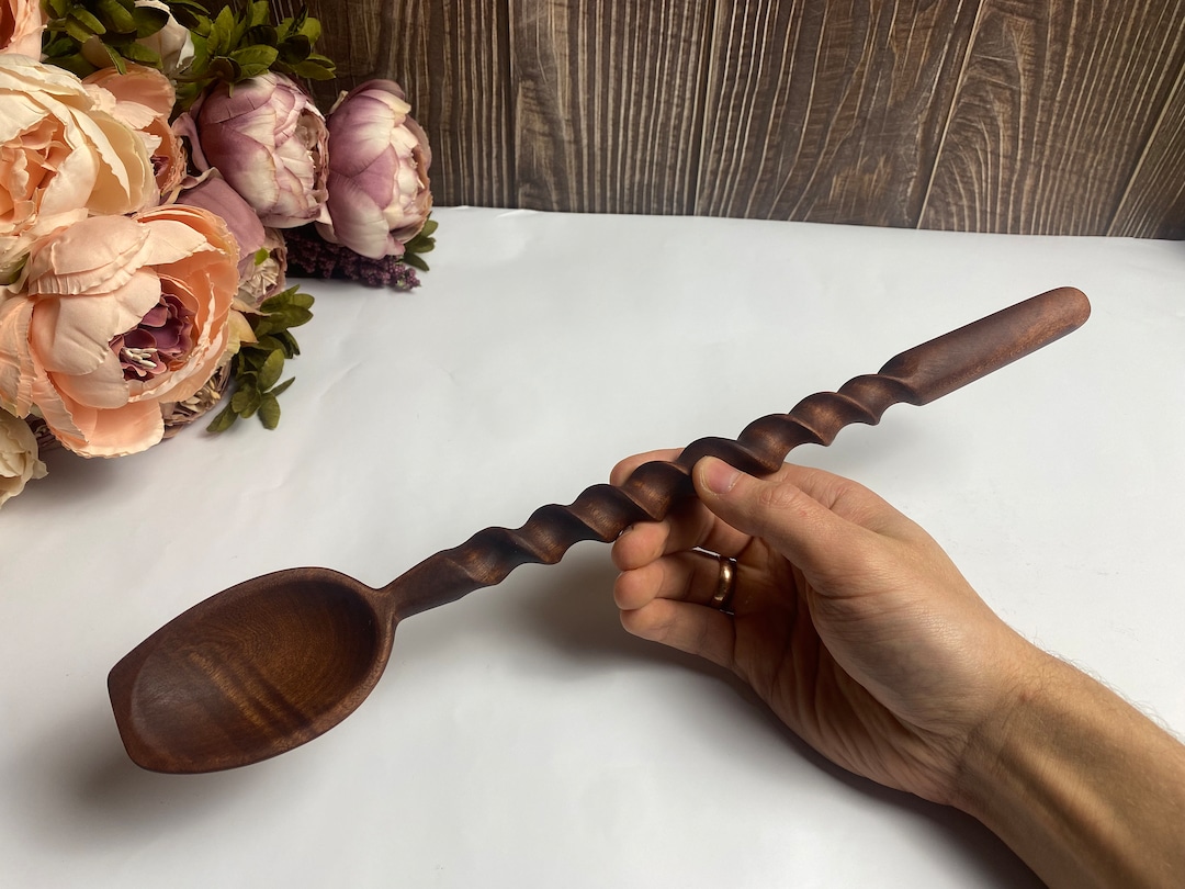 Handmade Wooden Spoon Sapele Tree Spiral Handle Artistic Spoon - Etsy