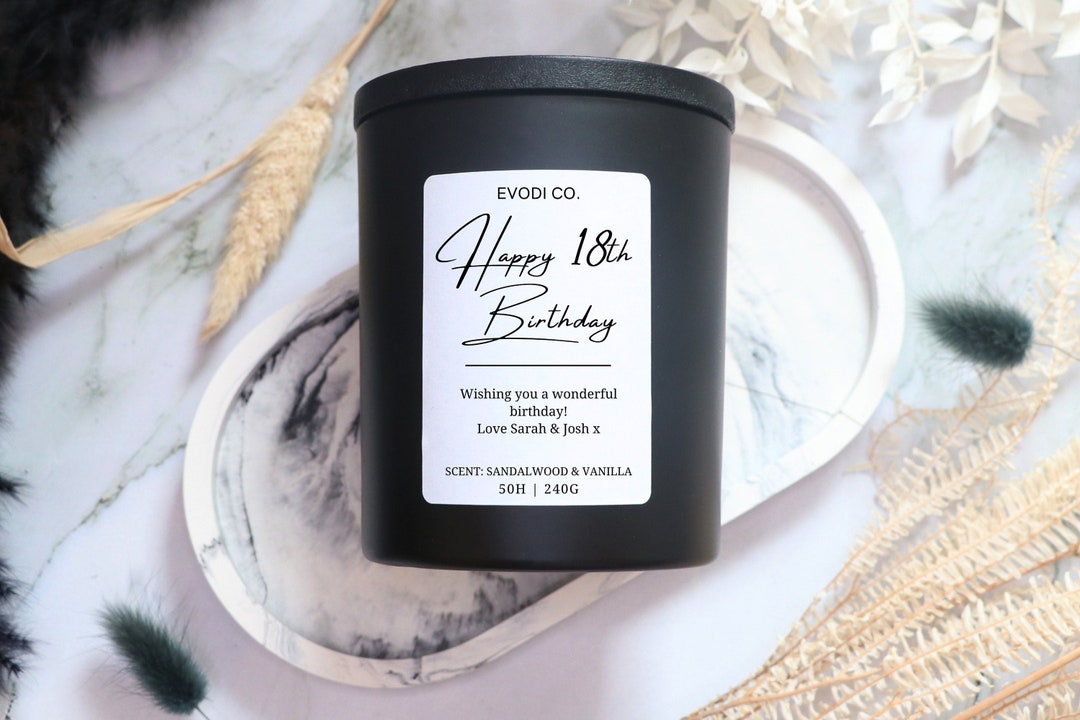 Personalised 18th Birthday Candle Gift for Friend Black Candle Gift for ...
