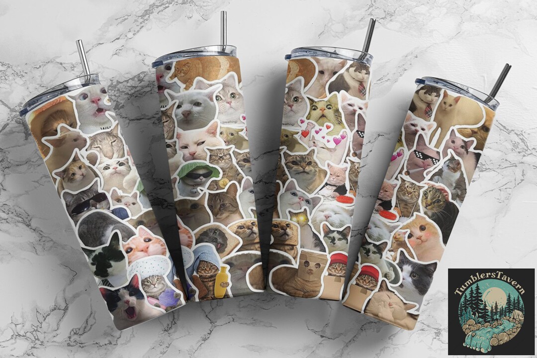 Cat Meme Sticker Bomb Trending on Tiktok Becher PNG - Etsy.de