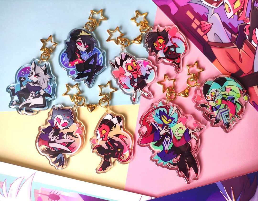 PREORDERS Helluva Boss Acrylic Epoxy Keychains Blitz Stolas Moxxie Millie Asmodeus Fizz ...