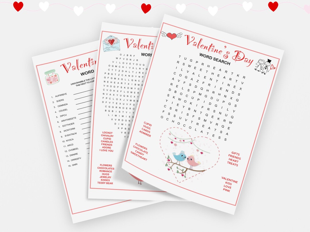 Valentine's Day Word Search & Word Scramble, Valentine's Game Bundle ...