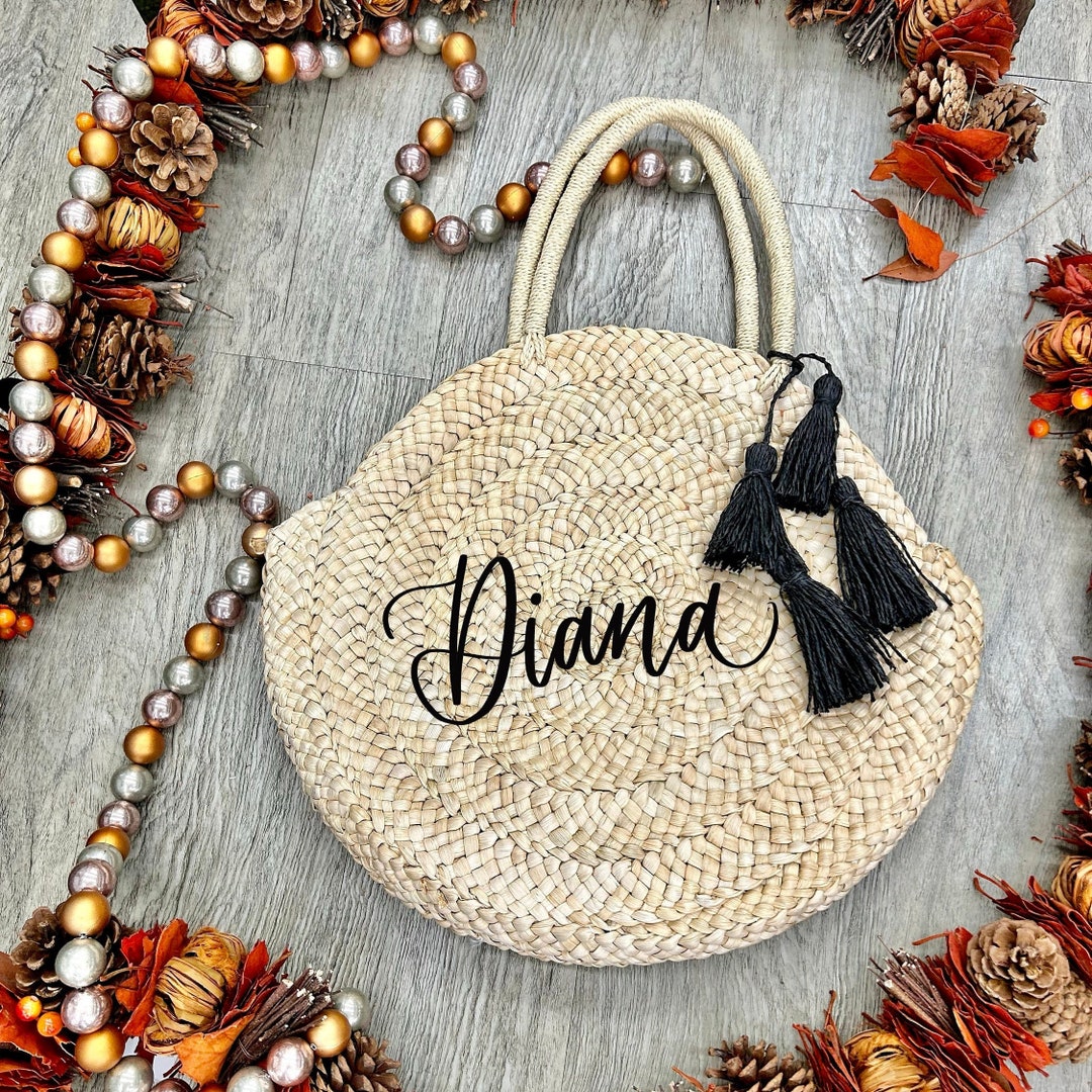 Custom Calligraphy THE WOVEN PURSE Hand Painted Beach Bag - Etsy