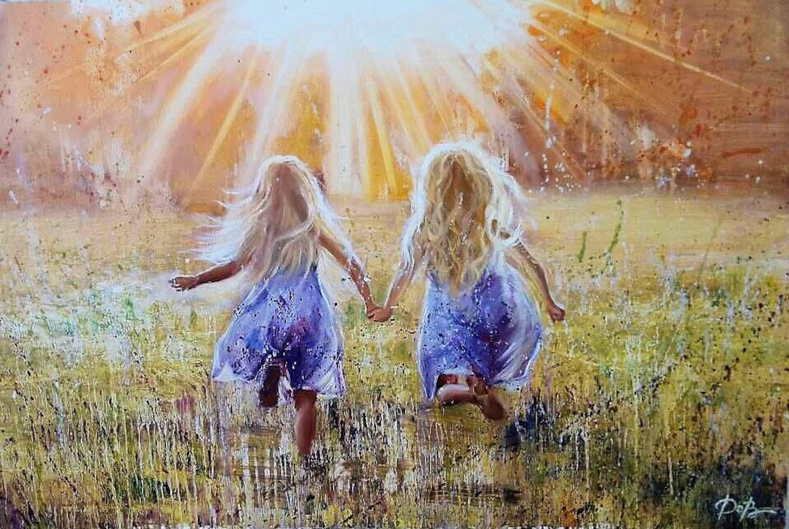 Sisters painting Family painting Original painting | Etsy