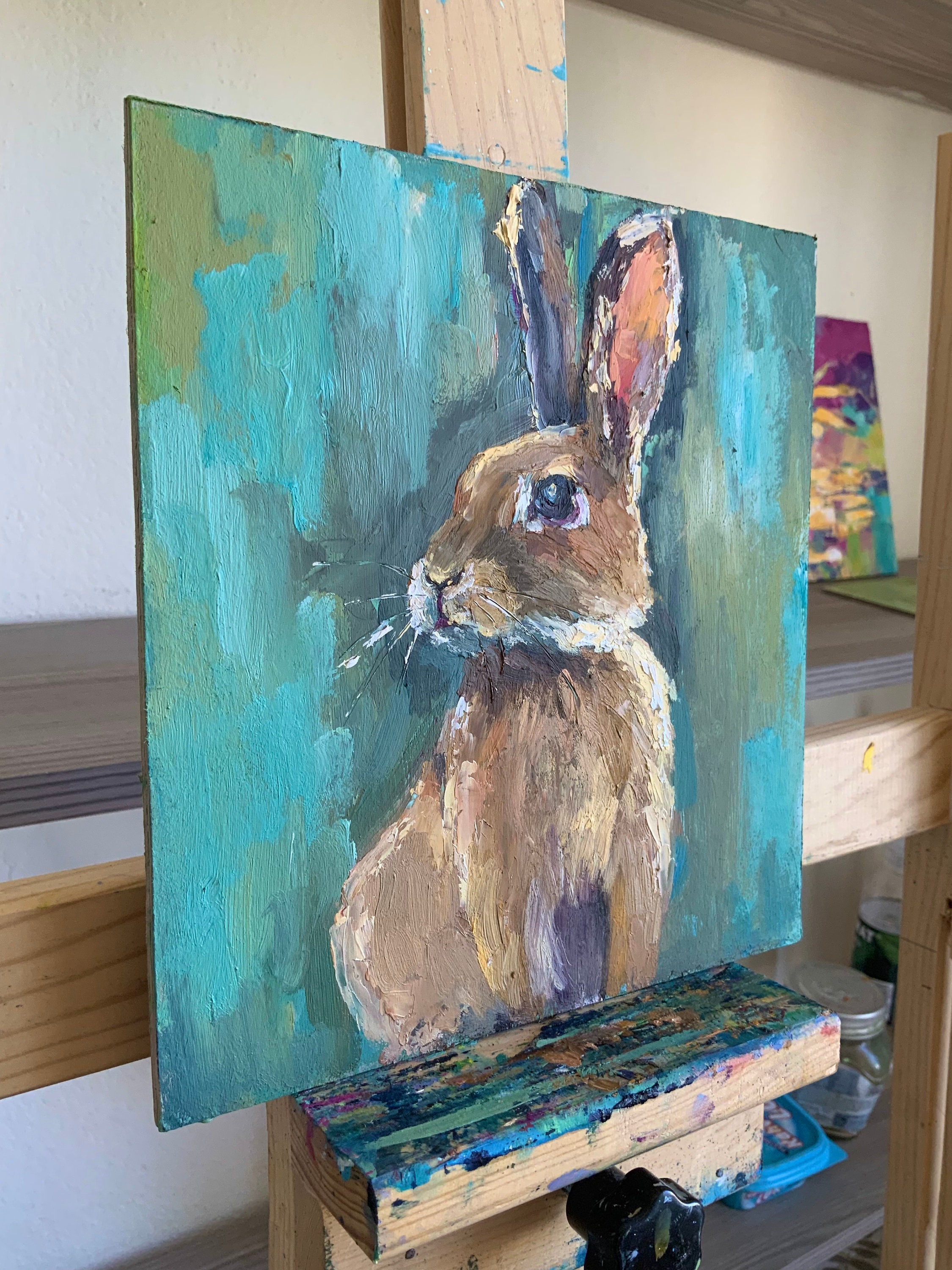 Hare Painting Original Oil Painting 8 by 7 Hare Portrait Lover - Etsy