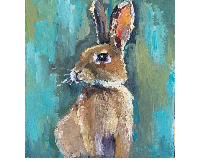 Hare Painting Original Oil Painting 8 by 7 Hare Portrait Lover | Etsy