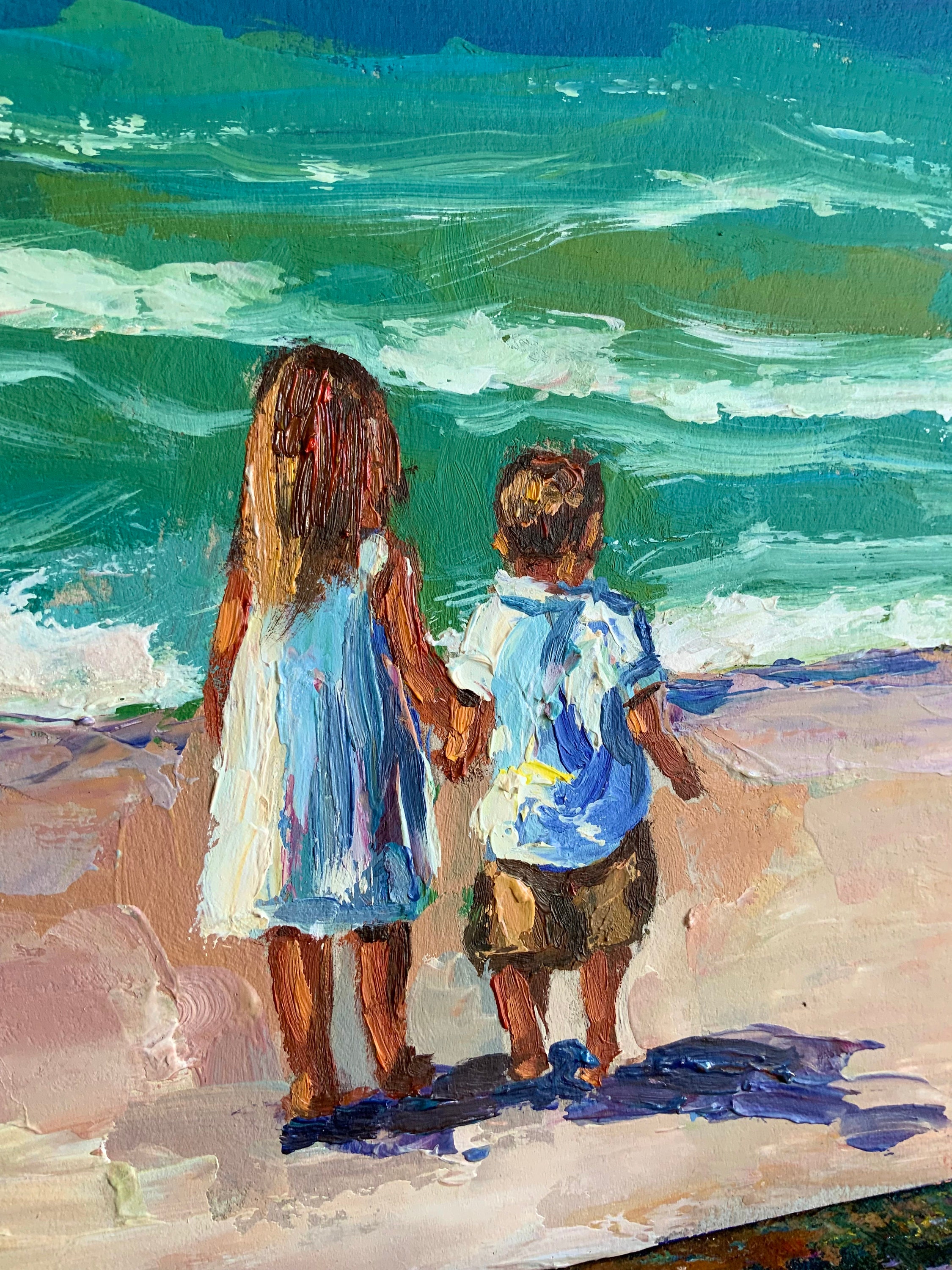 Brother and Sister Painting Original Painting Family Art Beach - Etsy