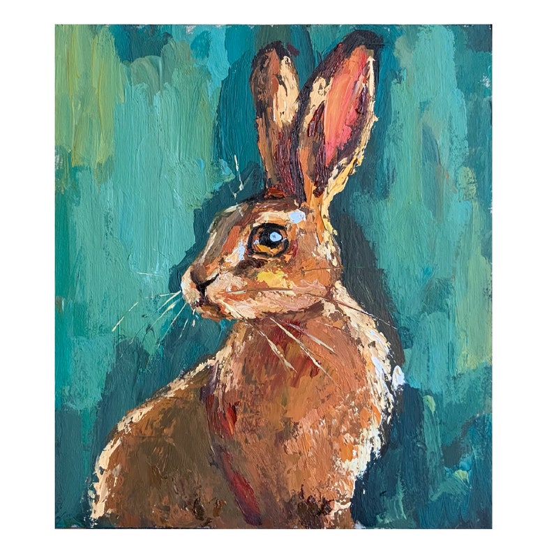 Hare Portrait: Original Oil Painting, Animal Art (8x7) - Etsy