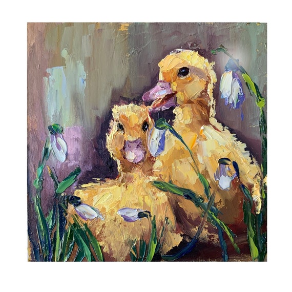 Duckling Painting Duck Art Animal Wall Art Farm Painting - Etsy