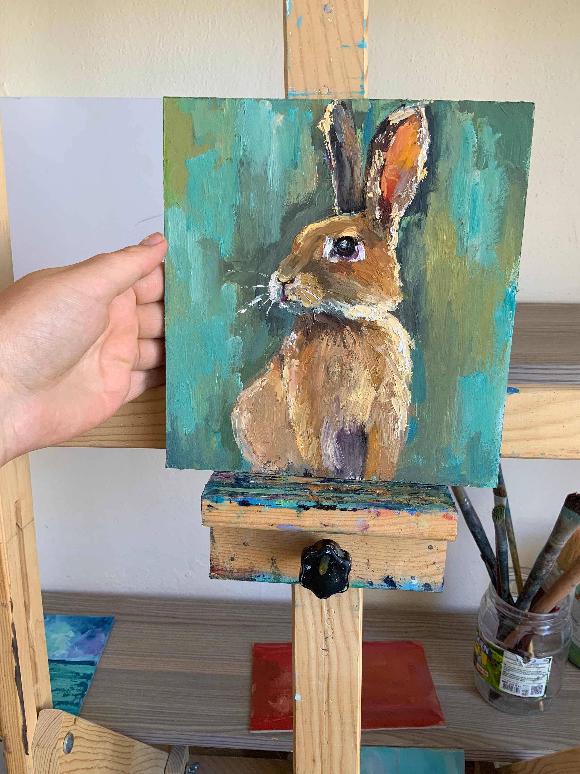 Hare Painting Original Oil Painting 8 by 7 Hare Portrait Lover - Etsy
