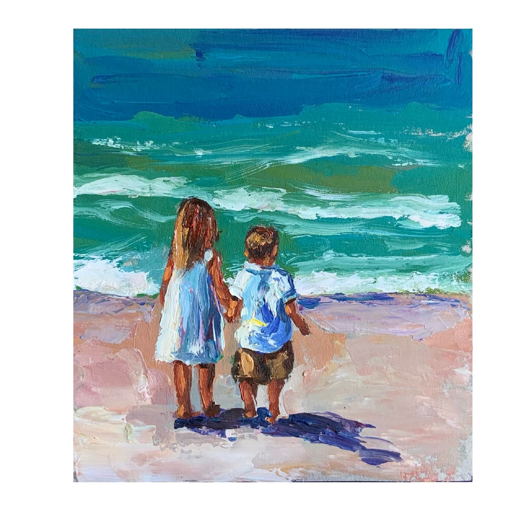 Brother and Sister Painting Original Painting Family Art Beach People ...