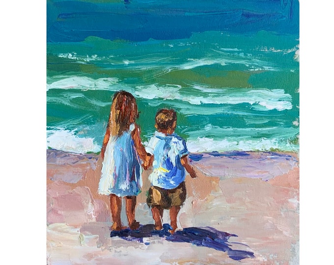 Brother and Sister Painting Original Painting Family Art Beach - Etsy