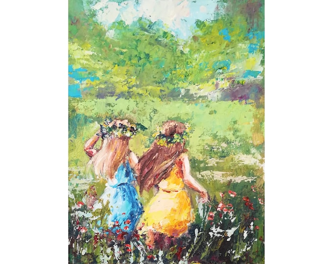 Two Sisters Painting Family Art Two Daughters Painting | Etsy