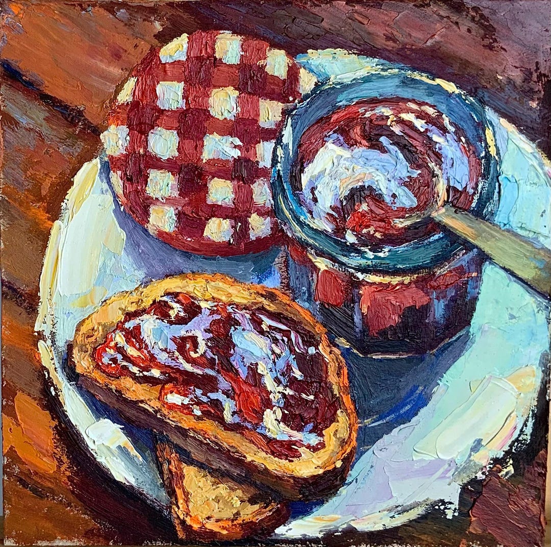 Impasto Oil Painting: Strawberry Jam & Toast - Kitchen Food Art - Etsy