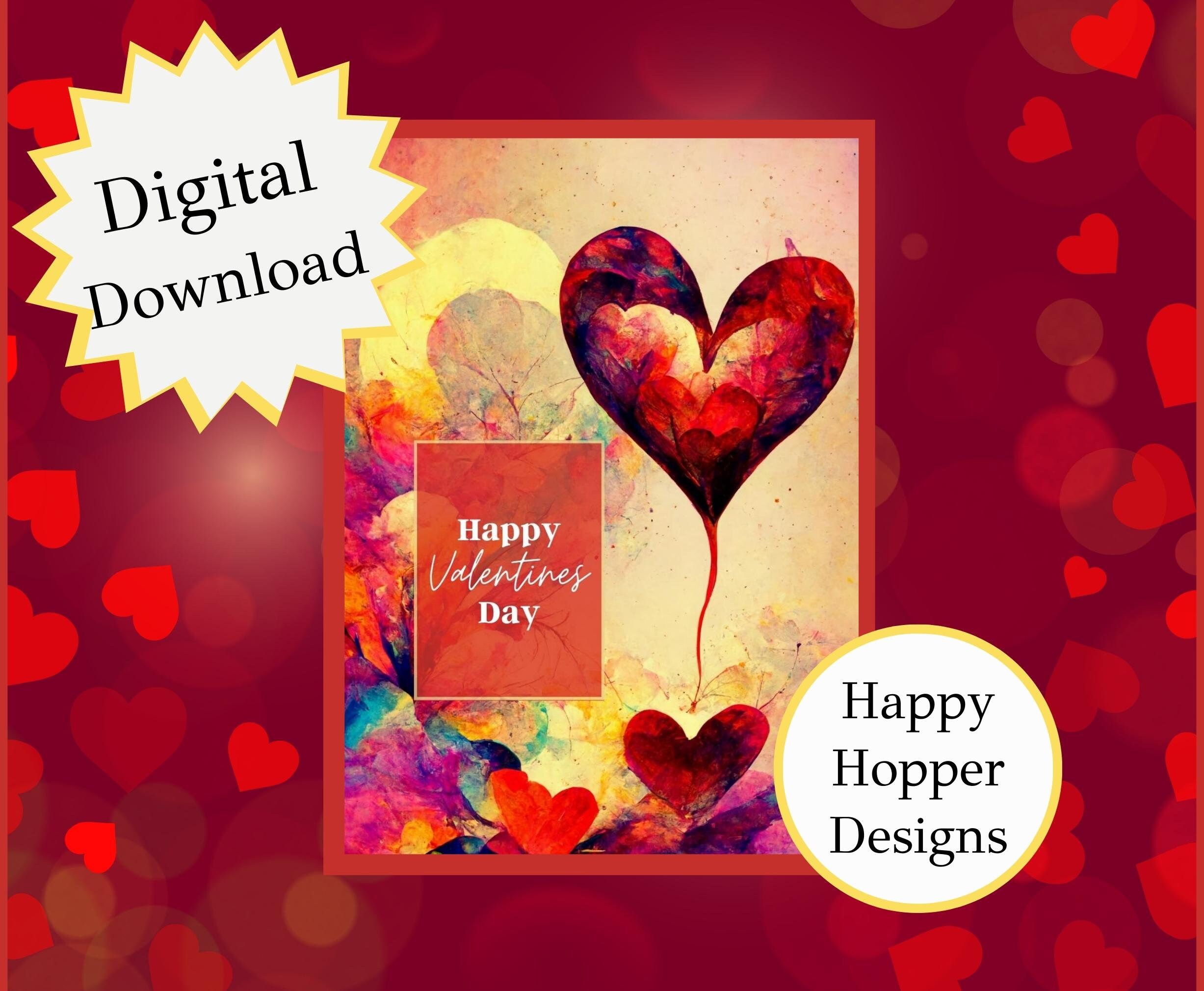 Printable, Floating Heart Card, HVD White Letters, 7x5inch , Valentines ...