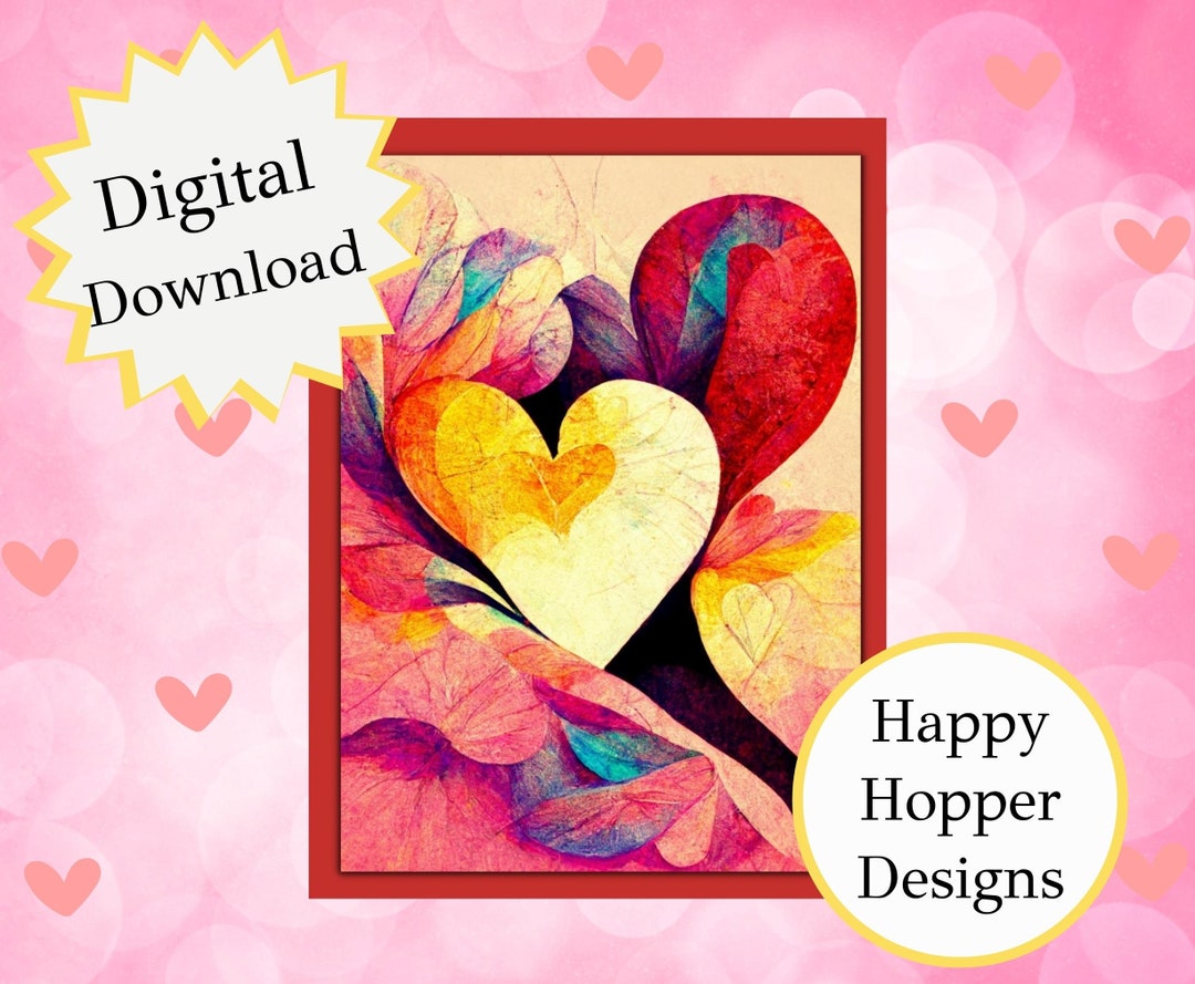 Printable Two Hearts Card, Valentines Day Card, Card7x5 Inch ...