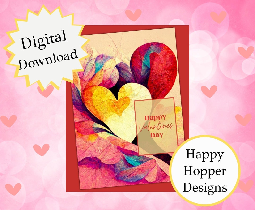 Printable Two Hearts Card, HVD Red Lettering, Valentines Day Card, Card ...