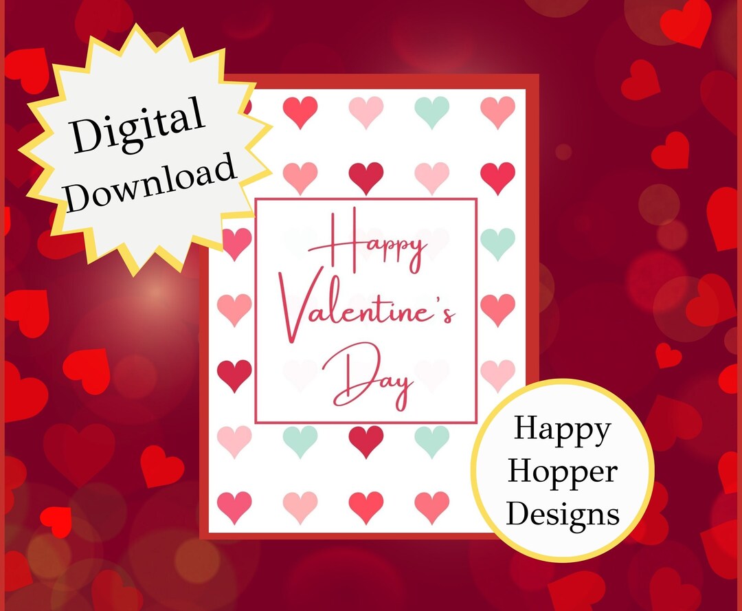 Printable, Hearts A Plenty Card, Valentines Day Card, 7x5 Inch, Happy ...