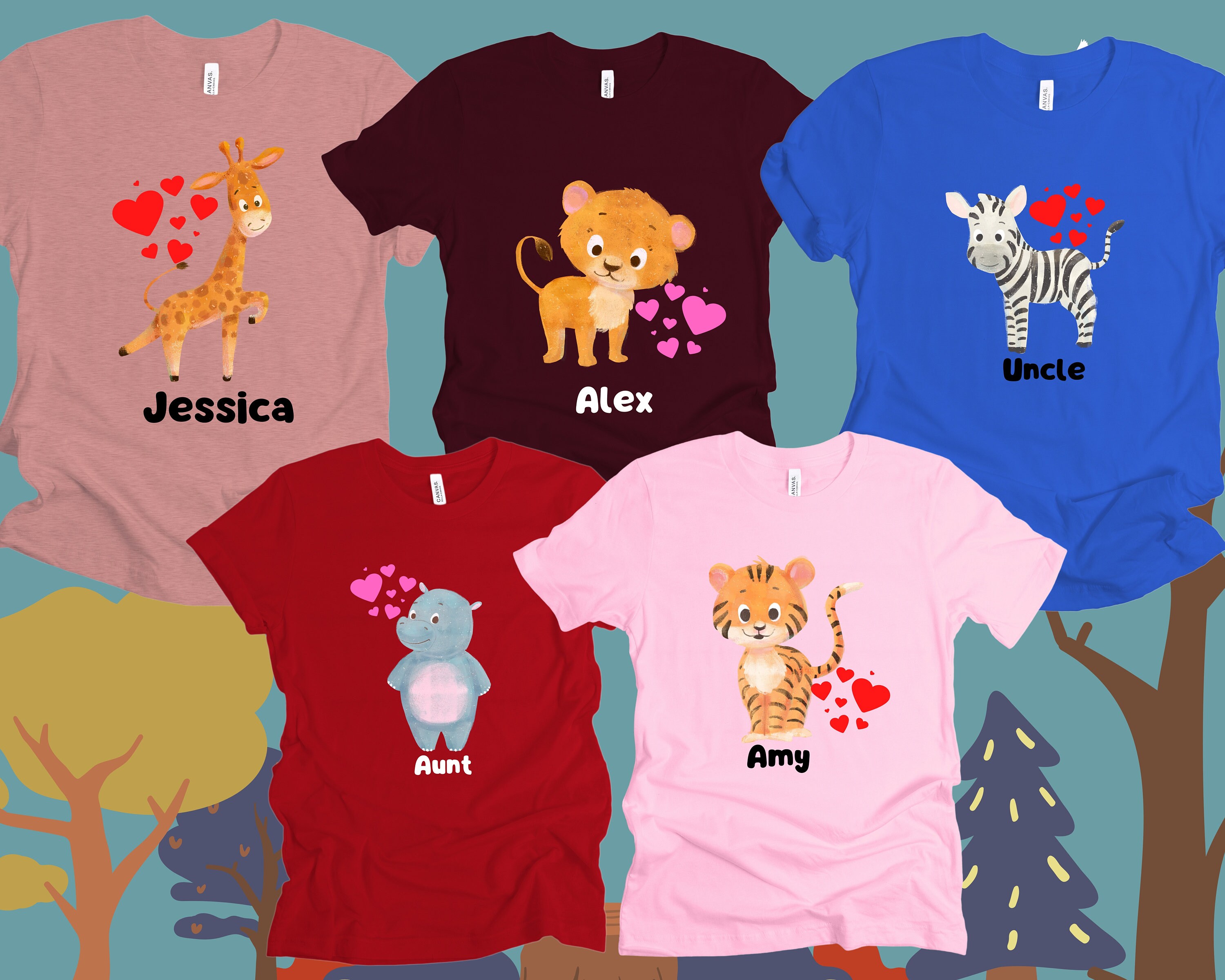 Cute Jungle Animals Shirts, Cute Jungle Animals Love Family Matching ...