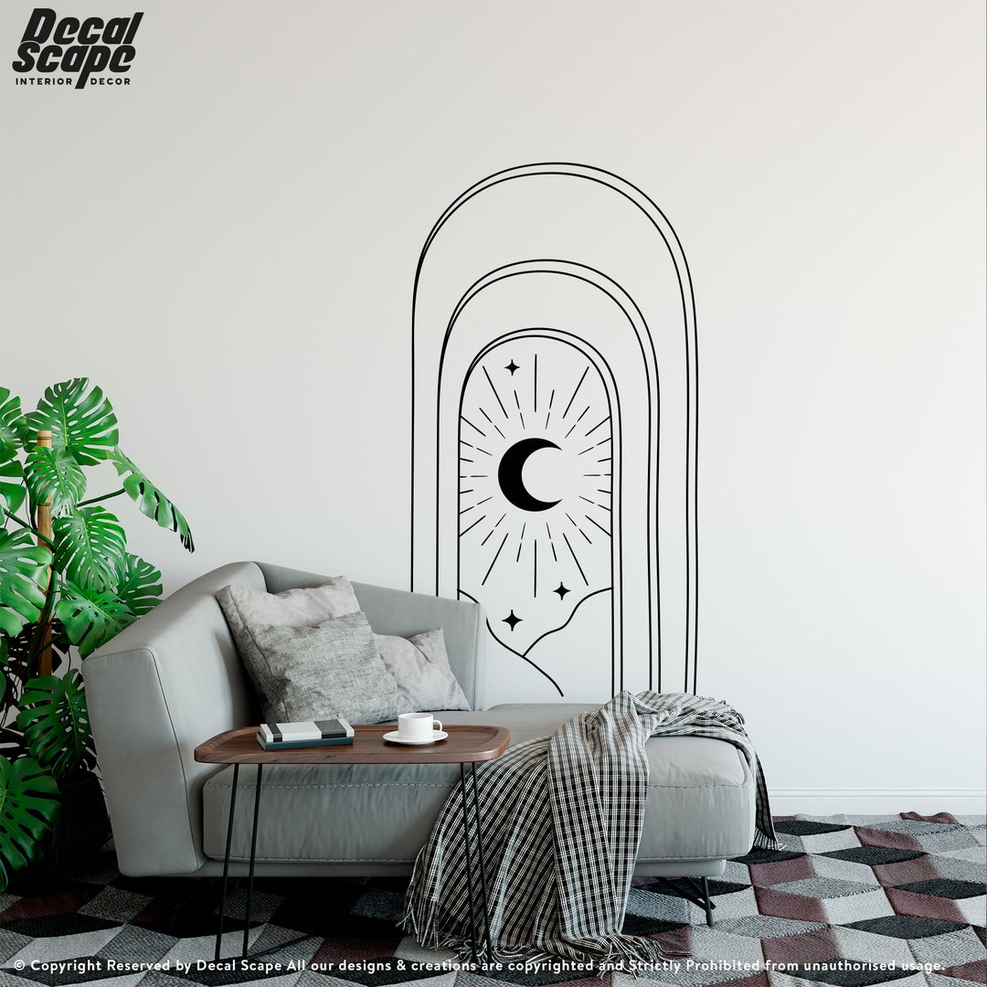 Boho Design Wall Decal Boho Arch Mountain Sun Moon and Two - Etsy