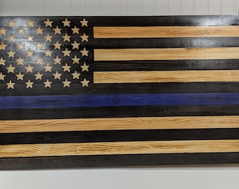 Wood Thin Blue Line Flag - Etsy
