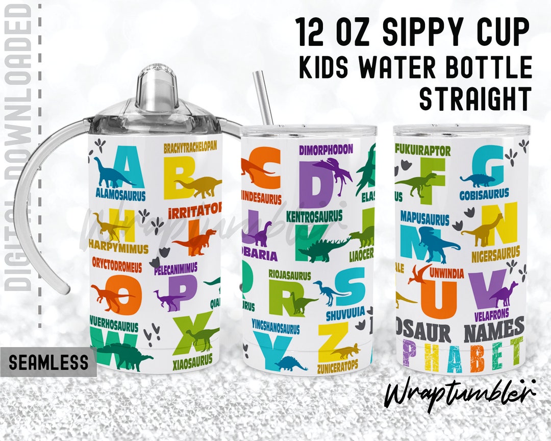 12 Oz Sippy Cup Kid Water Dinosaur Name Sublimation Design Wrap Tumbler ...