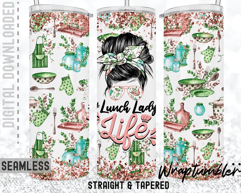 Messy Bun Lunch Lady Cooking Life 20oz Skinny Tumbler Glitter - Etsy