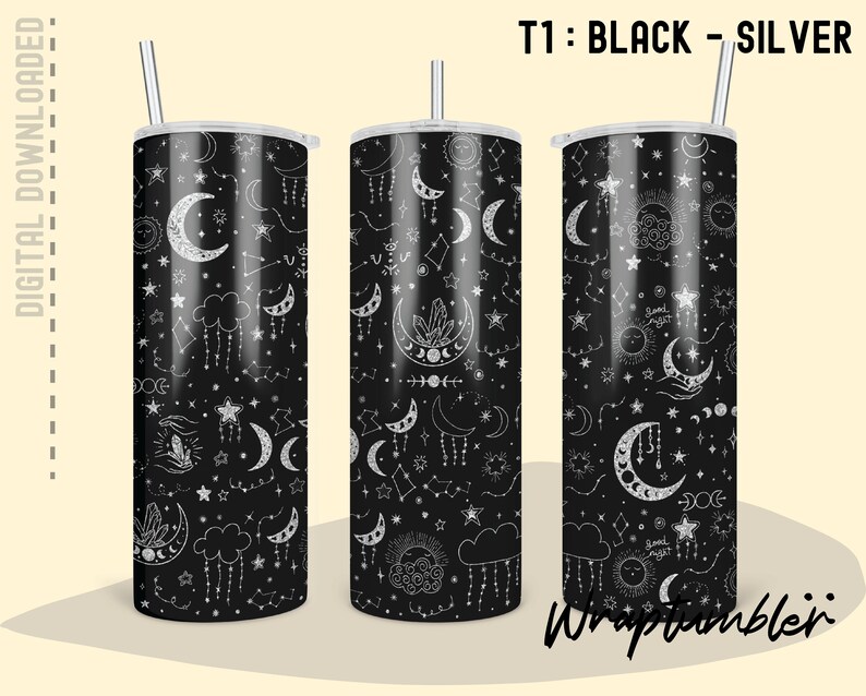 Bundle Magic Witch Hand Tumbler, Doodle Celestial Moon & Sun Tumble ...
