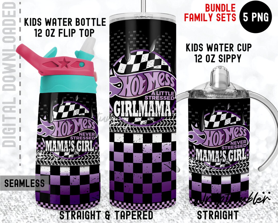 HOT MESS Purple Girlmama Set Matching 20oz Skinny 12oz Flip Top Sippy ...