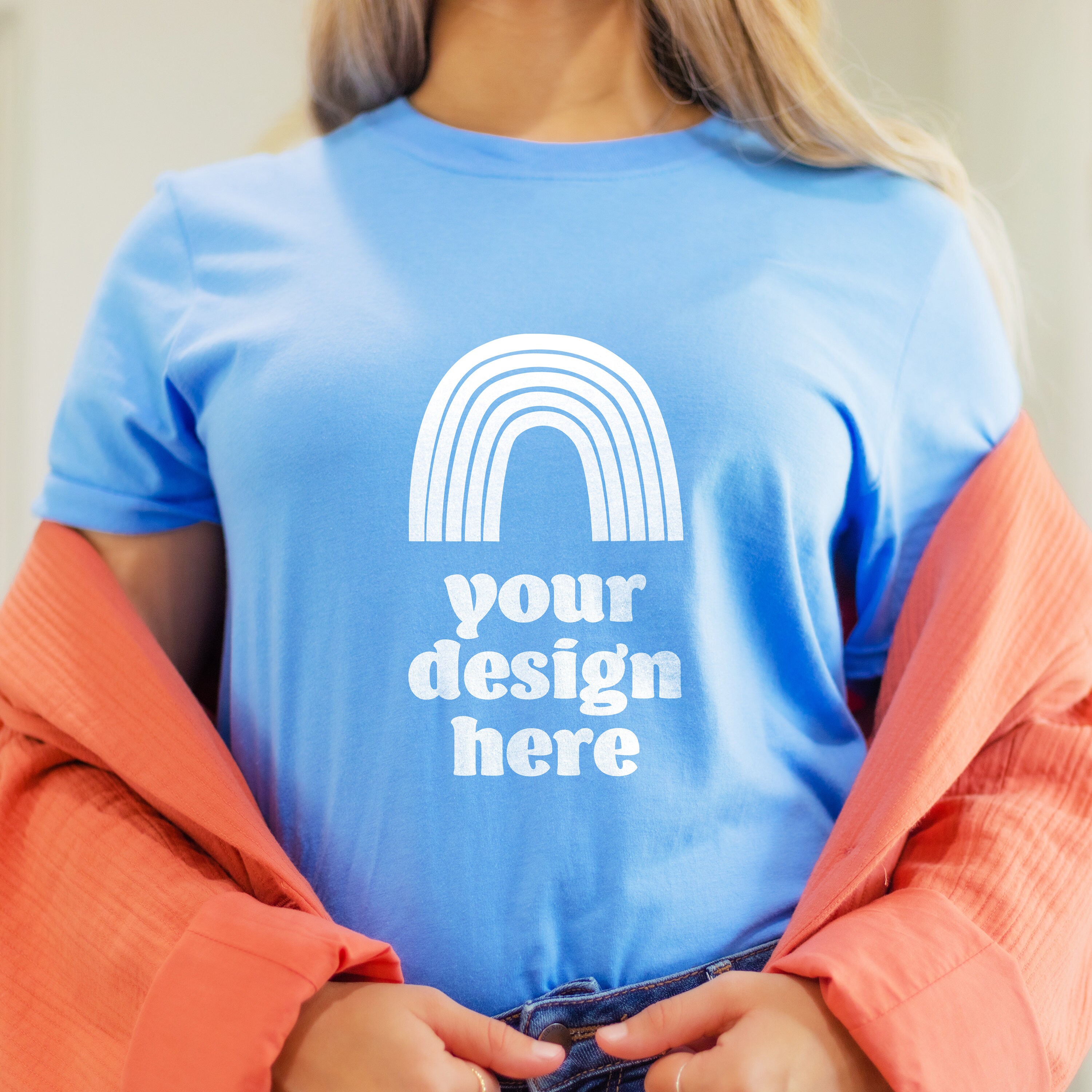 Gildan 64000 Carolina Blue Mockup Blue Shirt Model Mockup - Etsy Canada