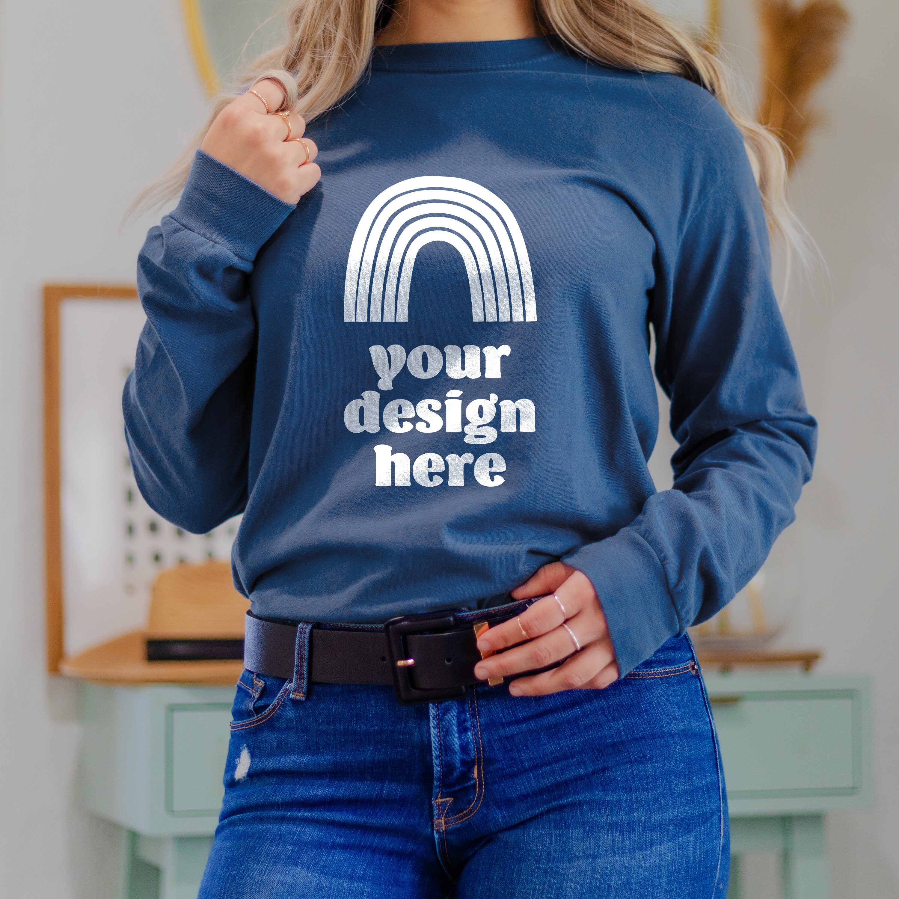 Comfort Colors 6014 Midnight Blue Sweatshirt Model Mockup - Etsy UK