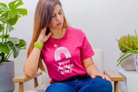 Bella Canvas 3001 Heather Raspberry Shirt Model Mockup Boho | Etsy