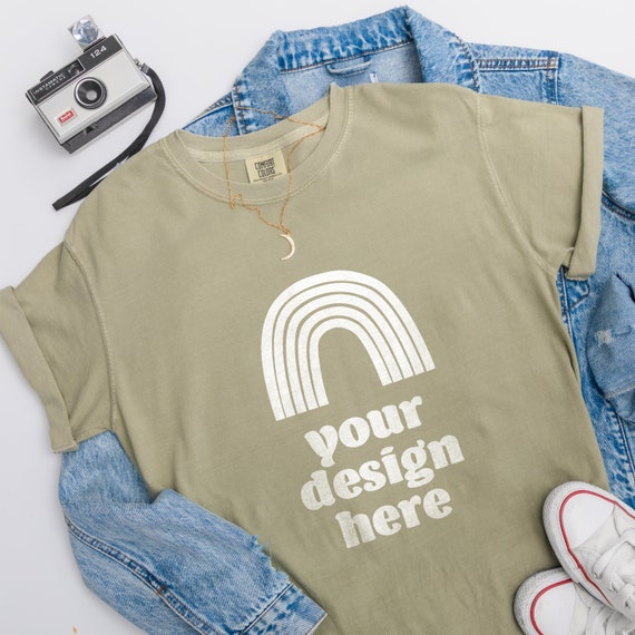 Comfort Colors Sandstone 1717 Green Shirt Flat Lay Mockup | Etsy