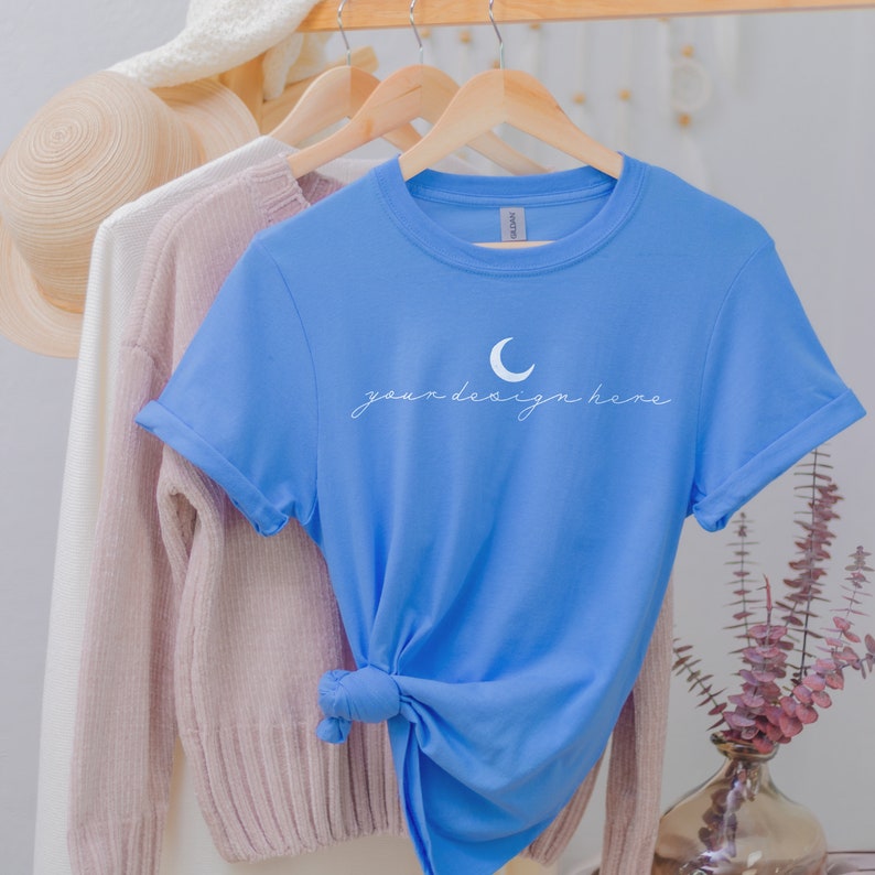 Gildan 64000 Carolina Blue Mockup Blue Shirt Hanging Mockup | Etsy