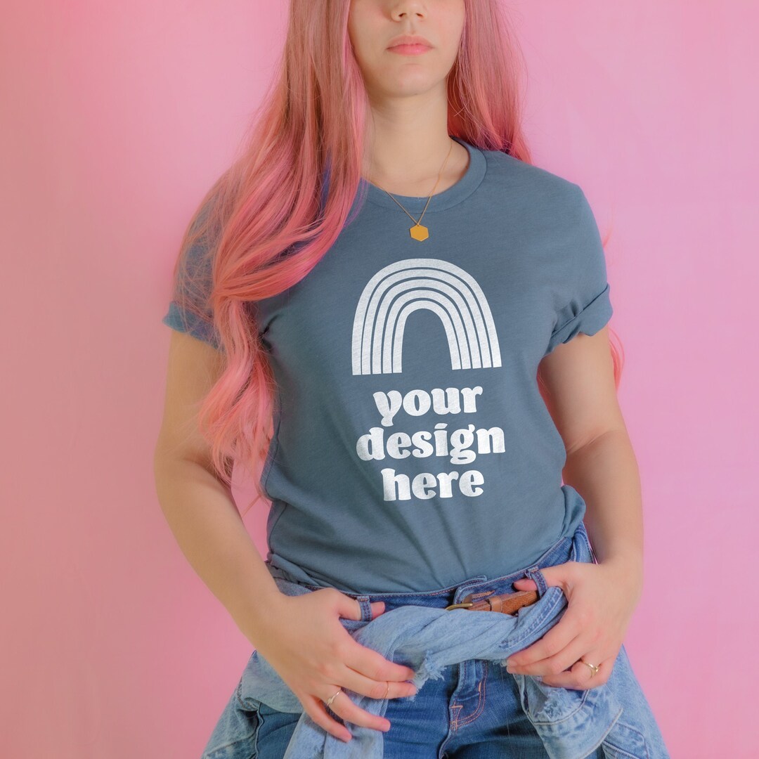 Bella Canvas 3001 Heather Slate, Blue Shirt Mockup, Model Mockup - Etsy