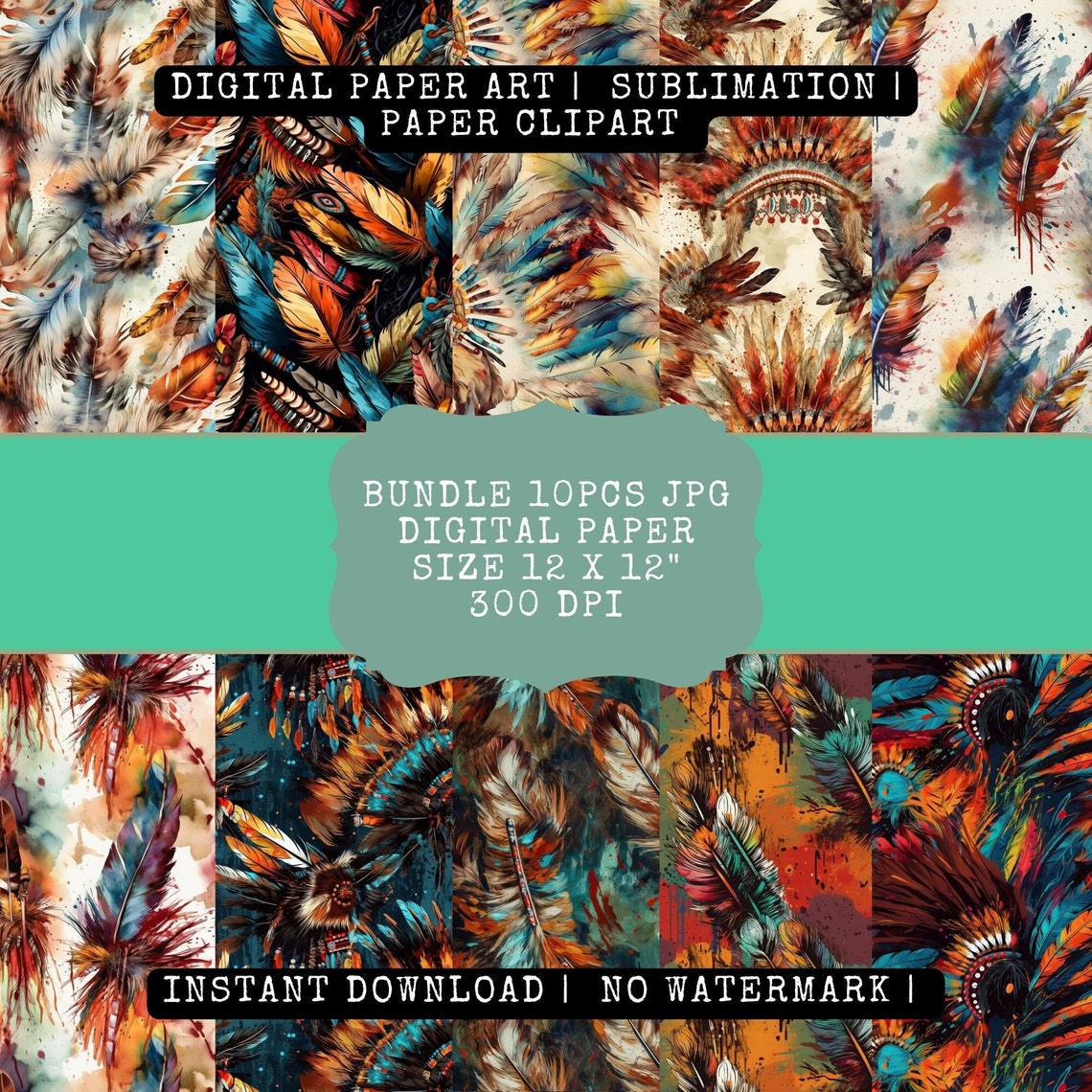Bundle Pack Native America Feather Art Digital Paper Seamless Pattern ...