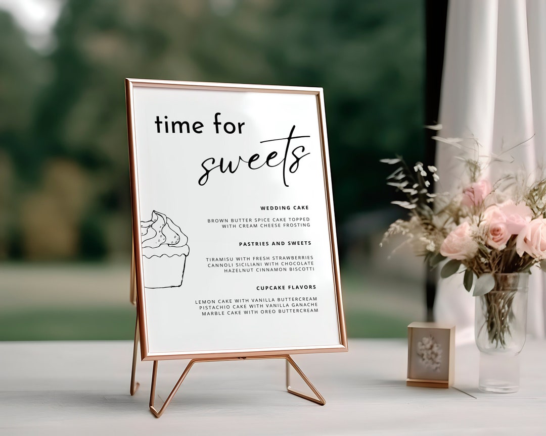 Modern Wedding Dessert Menu, Black and White Minimalist Sweets Bar Sign ...