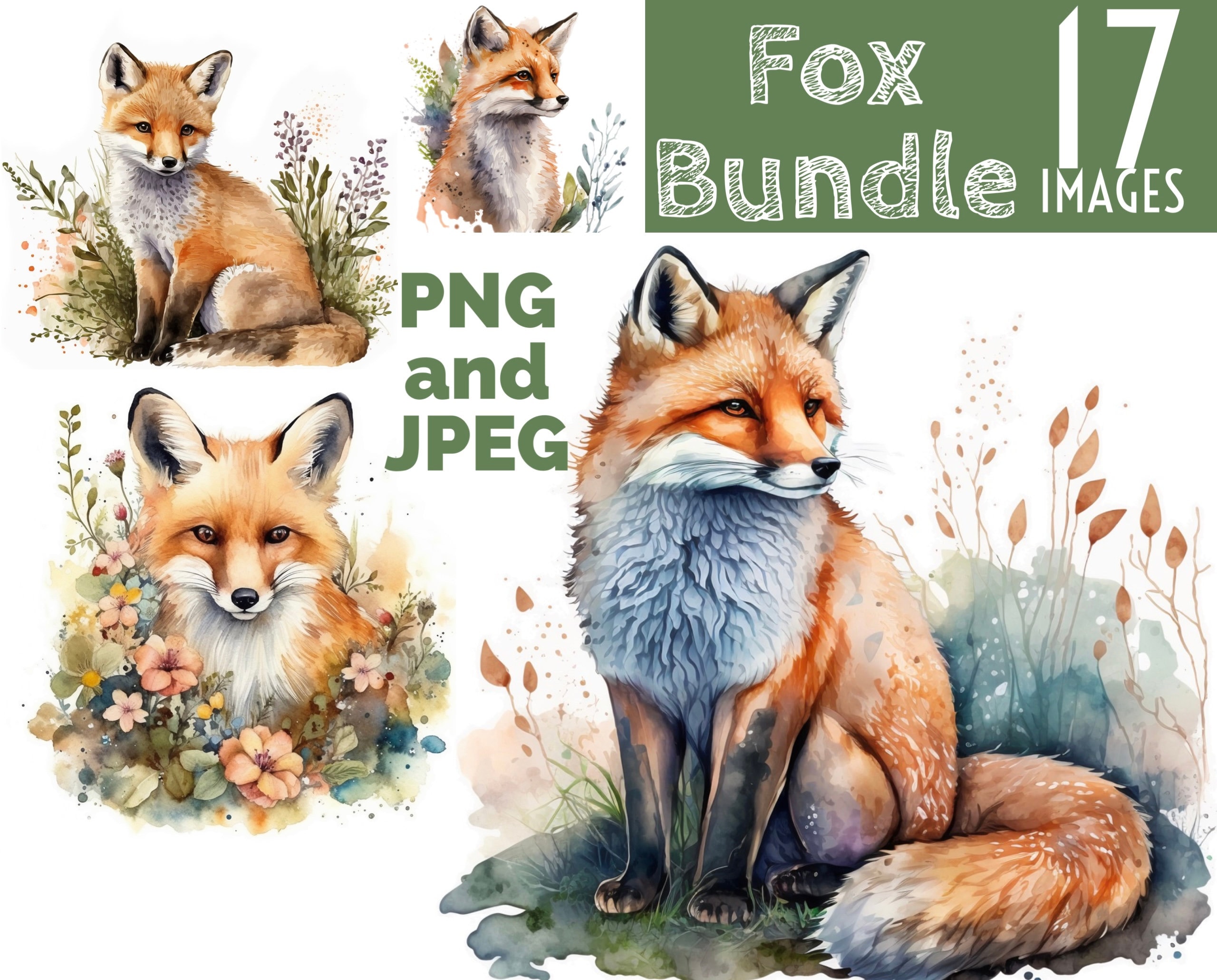 Cute Fox Clipart Bundle Digital Stickers, Art Prints, and More ...