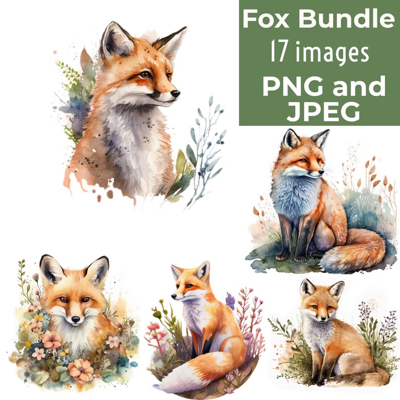 Cute Fox Clipart Bundle Digital Stickers, Art Prints, and More ...