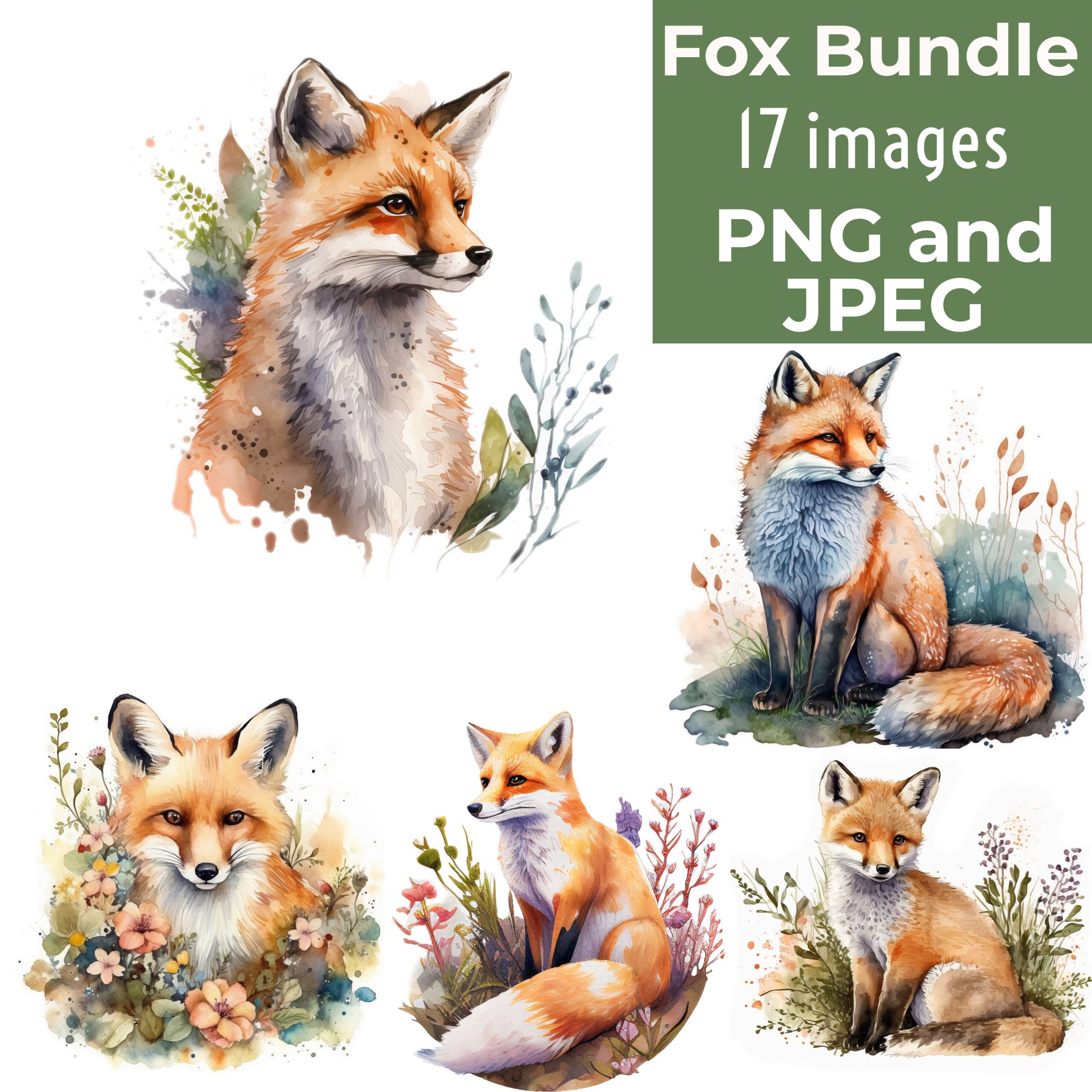 Cute Fox Clipart Bundle Digital Stickers, Art Prints, and More ...
