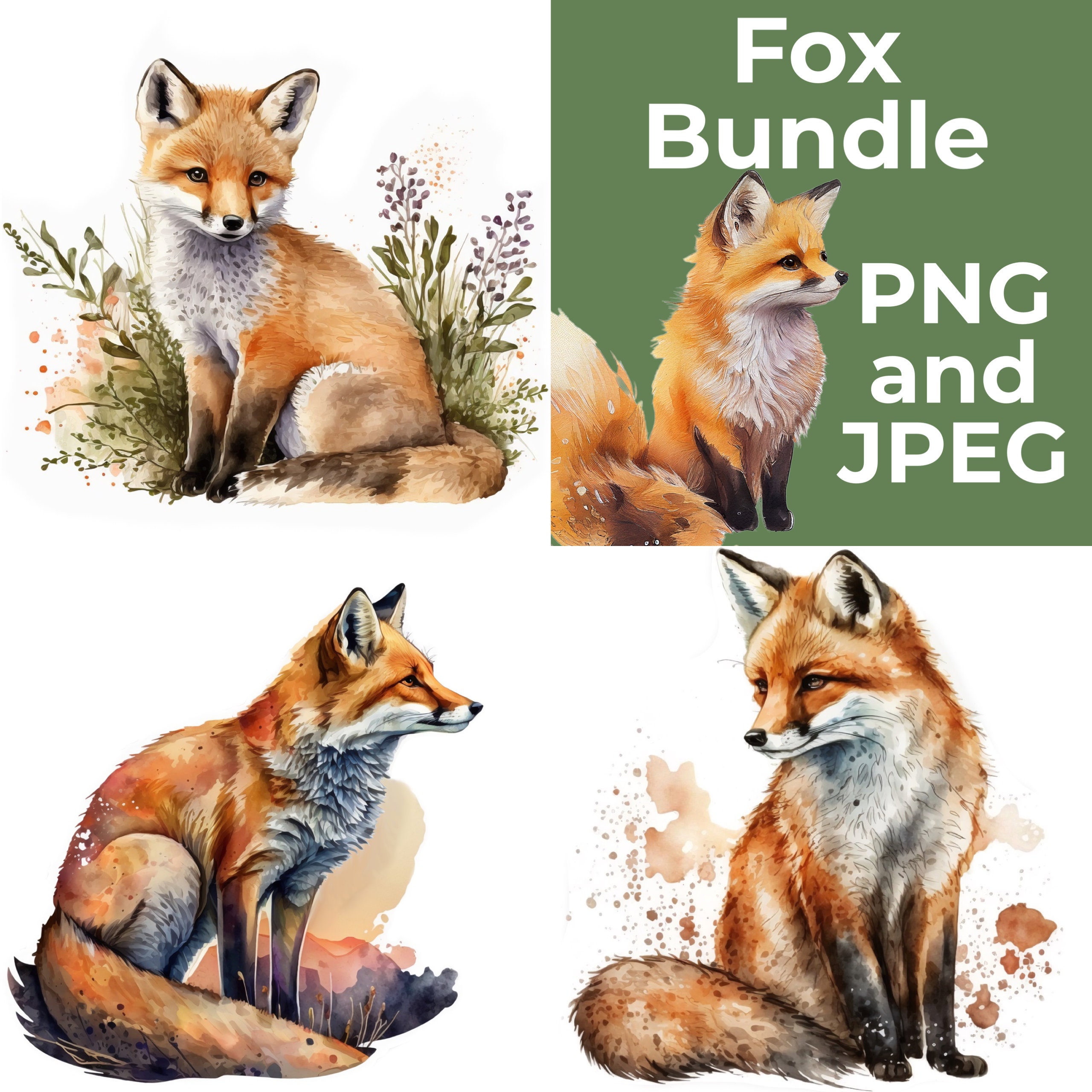 Cute Fox Clipart Bundle Digital Stickers, Art Prints, and More ...