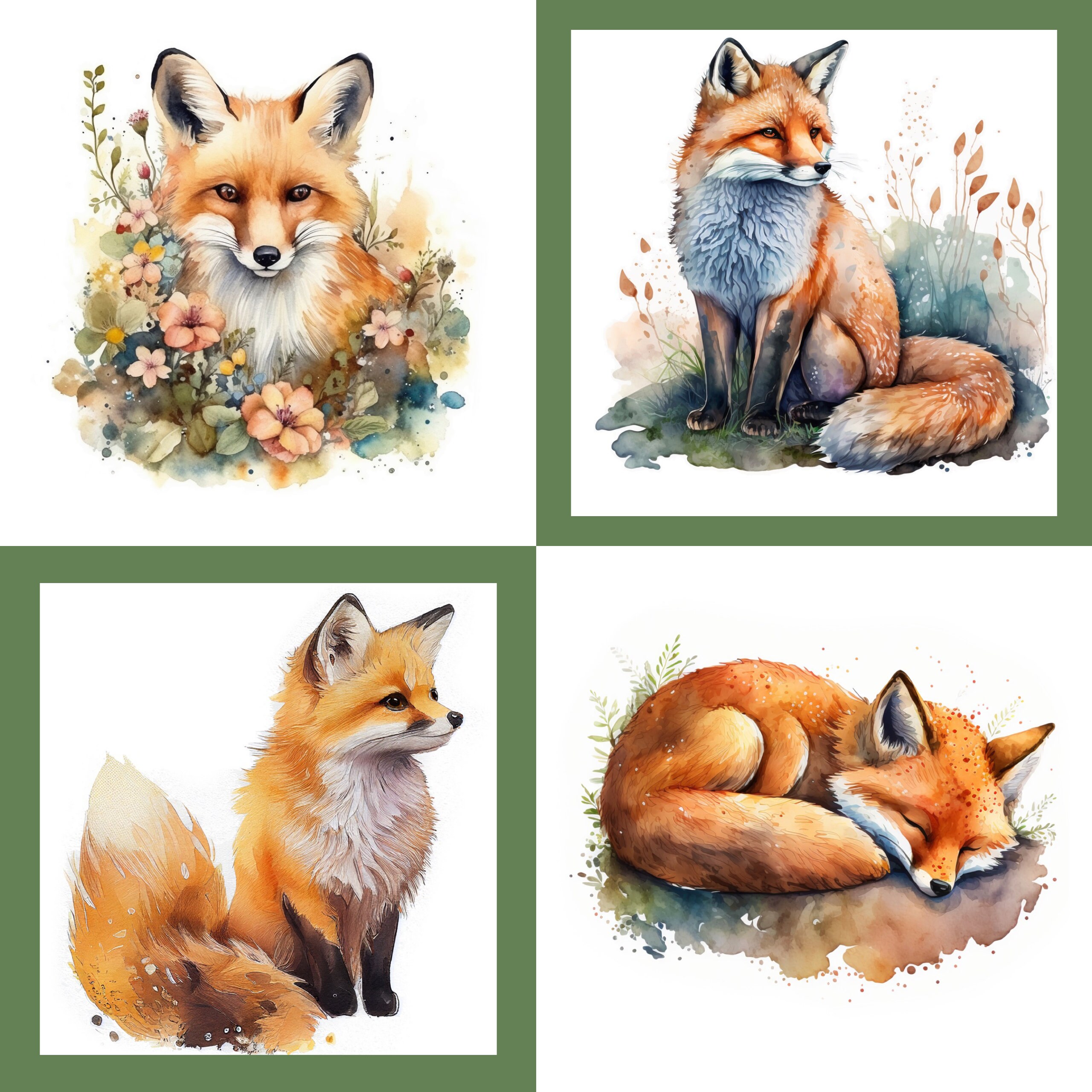 Cute Fox Clipart Bundle Digital Stickers, Art Prints, and More ...