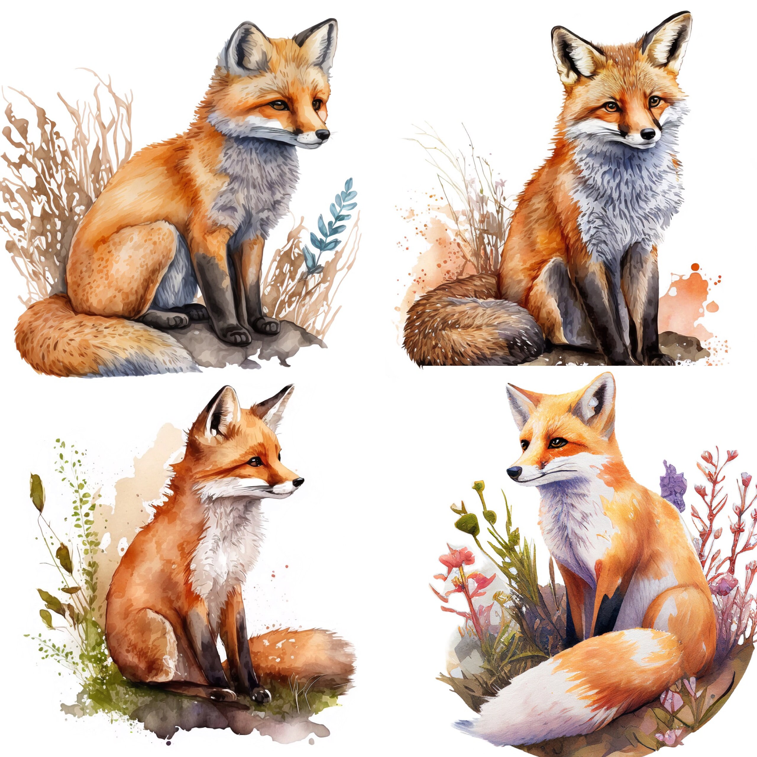 Cute Fox Clipart Bundle Digital Stickers, Art Prints, and More ...